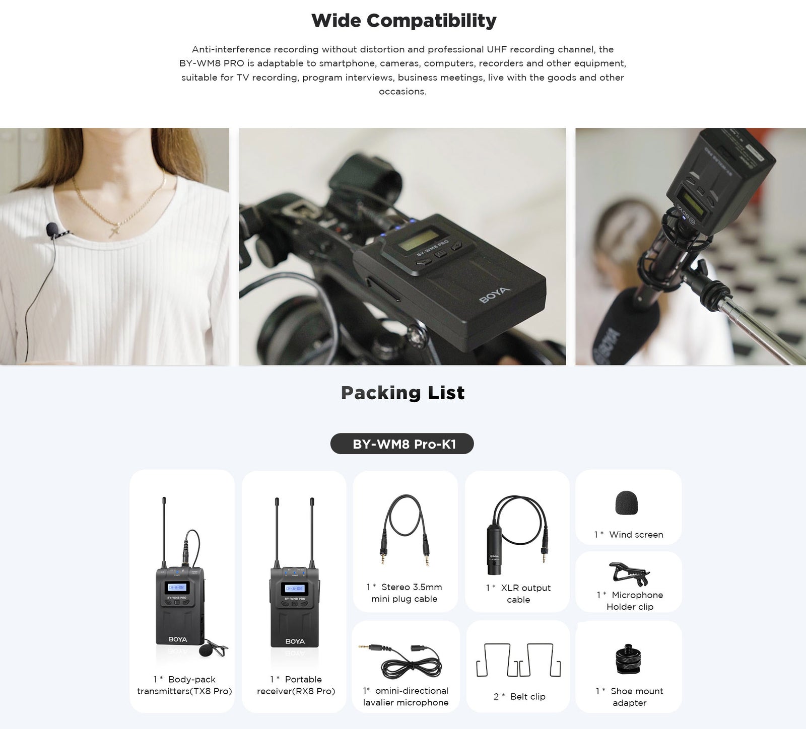 BOYA UHF Dual-Channel Wireless Microphone System (1x TX8 Pro + 1x RX8