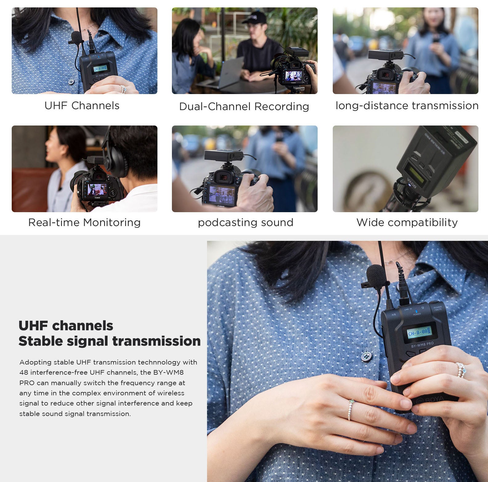 BOYA UHF Dual-Channel Wireless Microphone System (1x TX8 Pro + 1x RX8