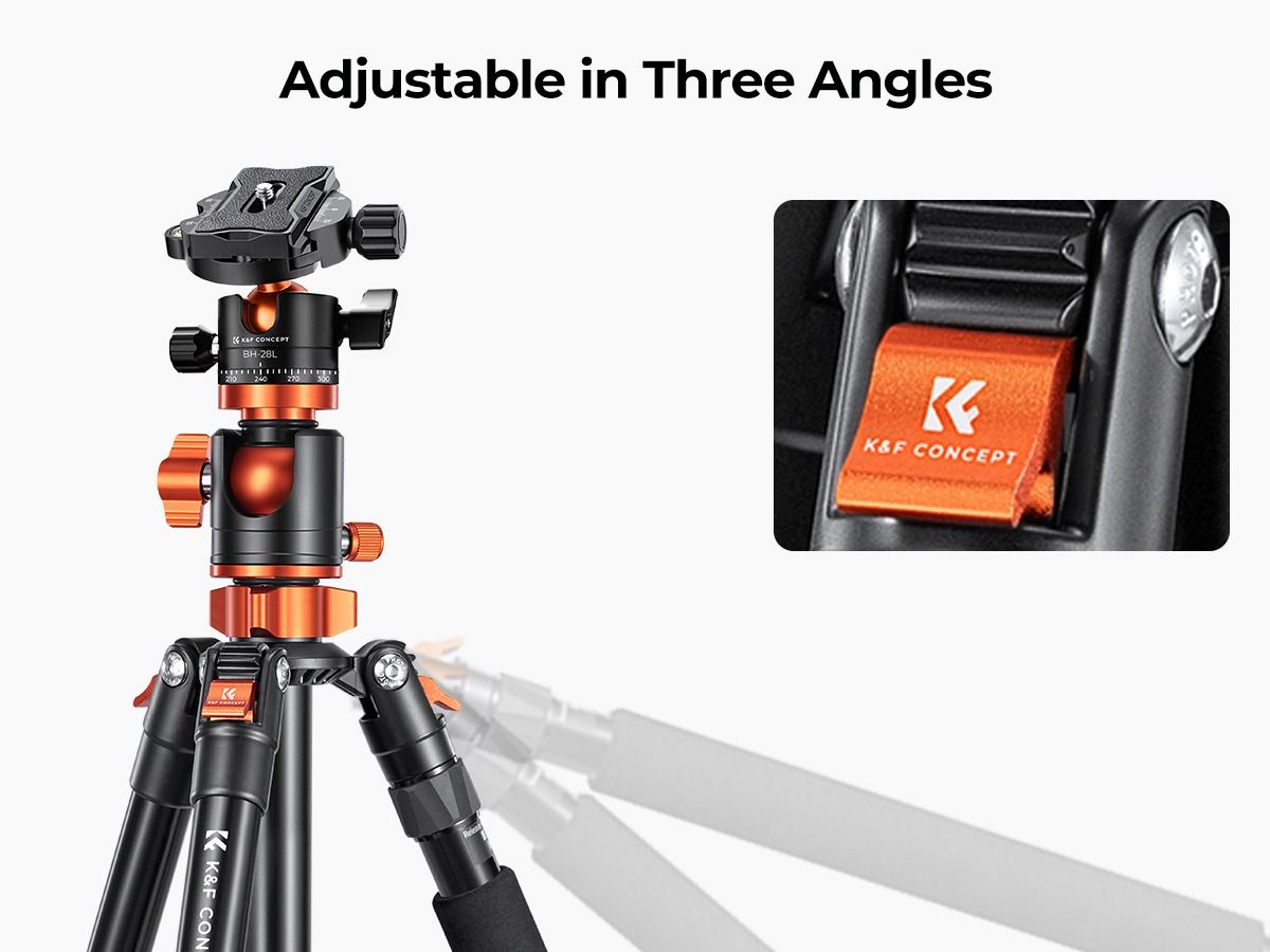 K&F Concept T254A8 Aluminum Center Column Tripod with BH-28L Ball Head