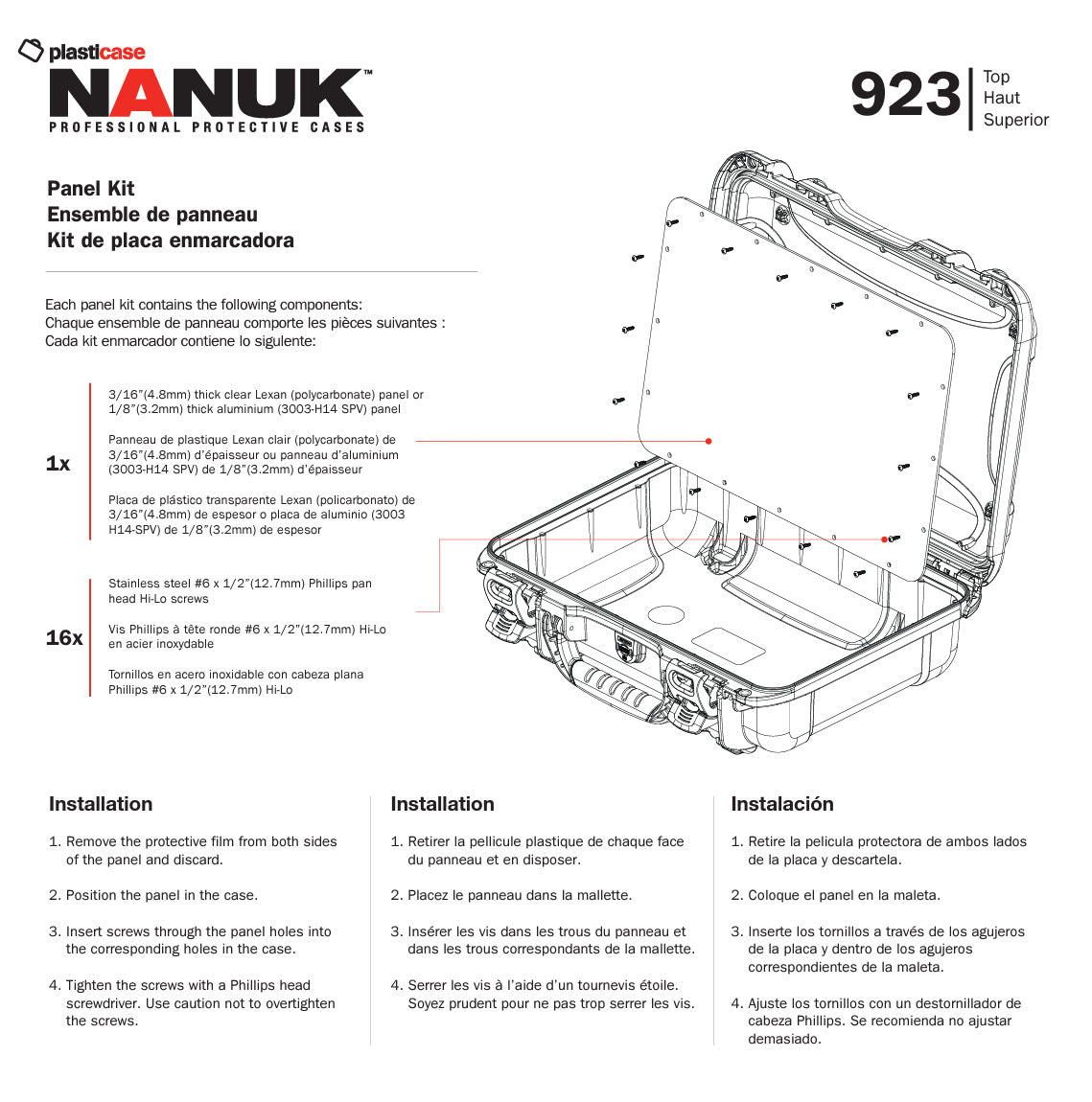 Nanuk 923 Polycarbonate Panel Kit (Top)